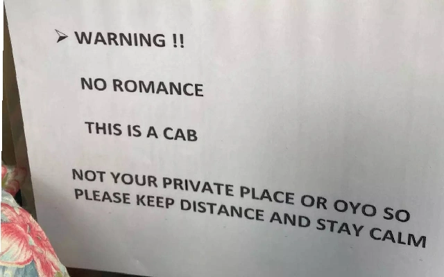 Hyderabad Cab Driver’s Humorous Warning Note Goes Viral: "No Romance ...