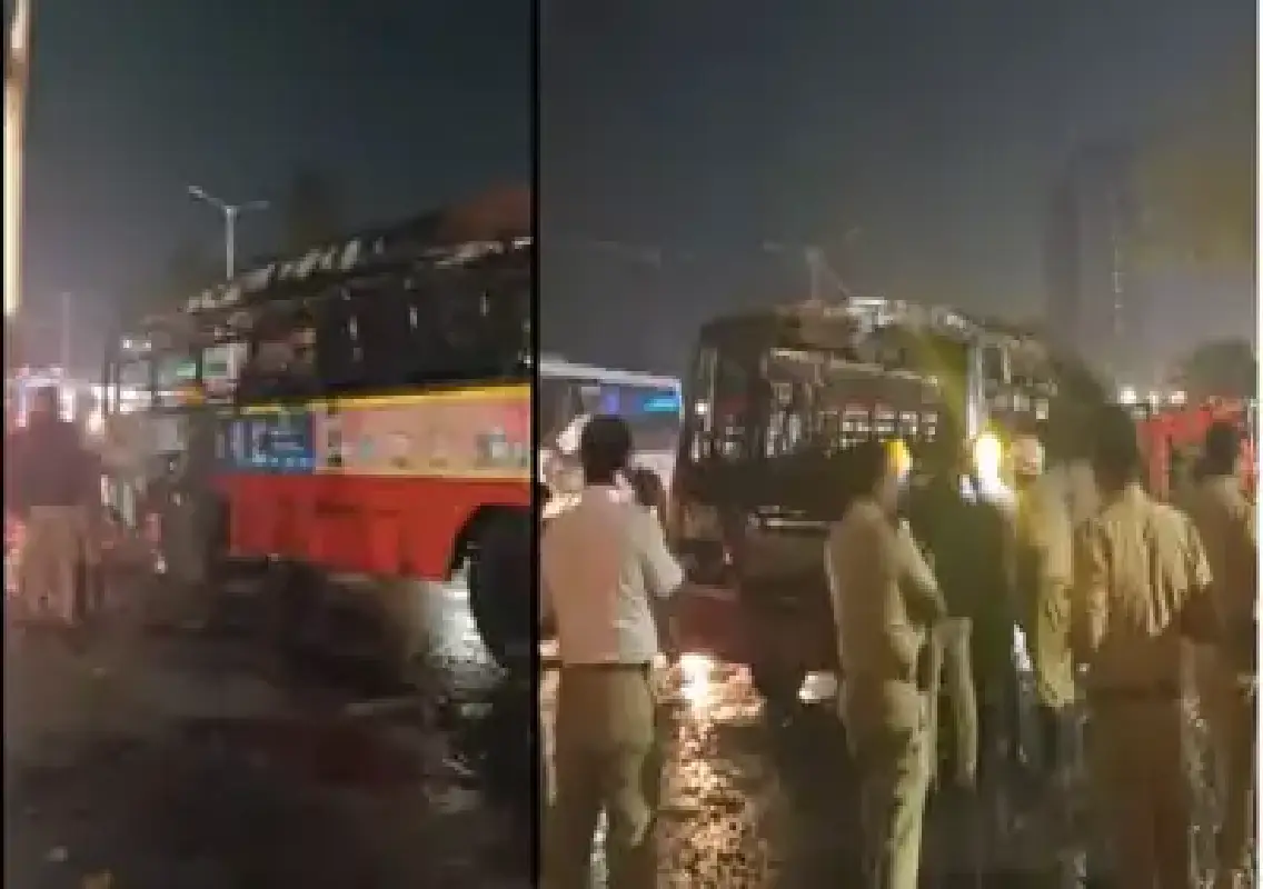 KSRTC bus catches fire near Lulu Mall, no casualties: WATCH | News ...